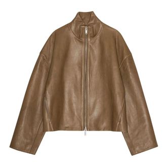 Remain Femme, Vestes, Beige, Taille: 36 FR Veste Cuir Fermeture Éclair Manches Longues