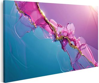 Islandburner Prime Bild auf Leinwand Flie&szlig;ende Formen in Pink und Blau mit Goldakzenten f&uuml;r Schlafzimmer Kunstliebhaber Wellness-Spa Bilder Wandbilder Poster