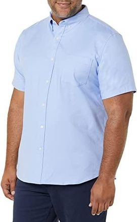 Amazon Essentials Chemise en Tissu Oxford Extensible à Manches Courtes avec Poche, Coupe cintrée Homme, Bleu Poudré, XXL