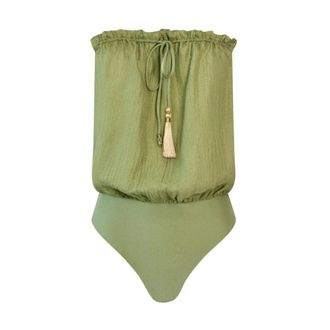 Hanne Bloch Square Bandeau Seiden-Badeanzug - - Swimwear - Damen - Gr&uuml;n - M