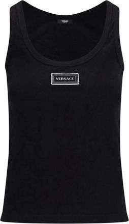 Versace Femme, Tops, Noir, Taille: 38 FR Top D&eacute;contract&eacute; en Coton &agrave; Encolure Ras du Cou