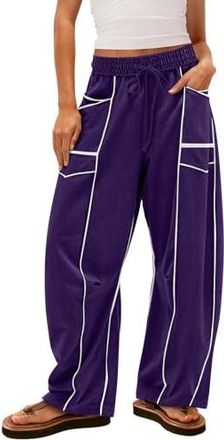 Generic Pantalon tonneau, pantalon de surv&ecirc;tement ample avec cordon de serrage pour l&eacute;t&eacute;, pantalon de plage d&eacute;contract&eacute;, violet, XXL