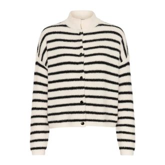 Gestuz Gestreifter Kurz-Cardigan Elfenbein Schwarz - - Knitwear - Damen - Mehrfarbig - S