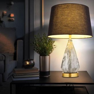 Globo Lighting Globo Lighting - Lampe de table Lampe dappoint Lampe de salon Lampe design Abat-jour textile, m&eacute;tal couleur laiton noir, 1x douille E27, DxH 35x54 cm