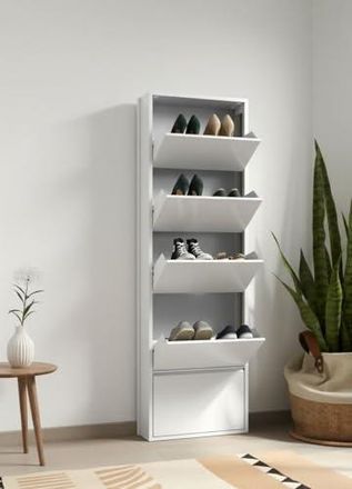 Dmora Schuhschrank Isidro 50x15x172 cm Wei&szlig; 10 Paar, 5 F&auml;cher