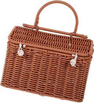 Garneck Bo&icirc;te Pr&eacute;sent en Osier Tress&eacute; &agrave; Main Panier Cabas Femme Couleur Marron Dimensions 24X14X18 CM Paquet Fourre-Tout Pratique pour Mariage Anniversaire et