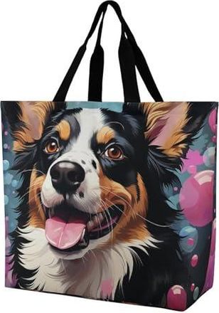 Generic Bulles Color&eacute;es Et Corgis Sac A Main Femme L&eacute;ger Tote Bag Pliable Sac &Agrave; Bandouli&egrave;re Pour Gym Travail Universit&eacute;