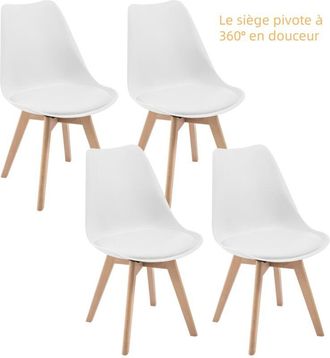Woltu Woltu - Lot de 4 Chaise Pivotante Salle &agrave; Manger Chaise de Cuisine, Si&egrave;ge en pu, Pieds en Bois Massif, Blanc