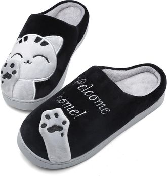 Mishansha Winter Hausschuhe Herren Baumwolle Damen Pantoffeln Pl&uuml;sch Gef&uuml;ttert Warm Slippers Schwarz 41/42 EU (Herstellergr&ouml;&szlig;e 42/43 EU)