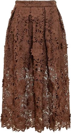 Rotate Rotate Birger Christensen, Femme, Jupes, Brun, Taille: 38 FR Jupe avec structure ample et broderie de dentelle florale