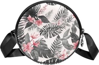 Generic Petit sac &agrave; bandouli&egrave;re Circle pour femme, motif feuille dart, sac &agrave; dos &agrave; bandouli&egrave;re avec fermeture &eacute;clair, bretelles r&eacute;glables, sac &agrave; main rond d&eacute;c
