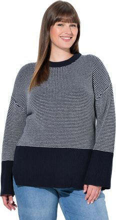 Ulla Popken Damen gro&szlig;e Gr&ouml;&szlig;en &Uuml;bergr&ouml;&szlig;en Plus Size Pullover, Ringel, Rundhals, Langarm, Biobaumwolle Marine 54+ 832418130-54+