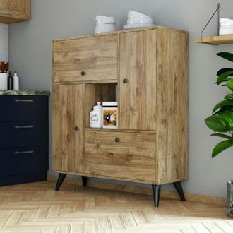 Pier Import Buffet haut moderne 4 portes niche centrale, effet noyer JENA