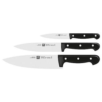 Zwilling Set de 3 Couteaux, Couteau à Larder/à Garnir, Couteau de Chef, Couteau à Viande, Manche Noir, série Twin Chef 2