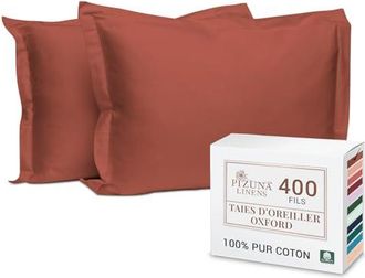 Pizuna Coton Peign&eacute; Set de 2 Taies doreiller 50x75 cm Rouge Brique, 100% Coton Longue Tige 400 Fils Armure Satin Taies doreiller Douces 50x75 en Coton (Rouge