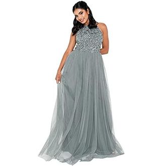 Maya Maya Berry Embellished Halter Neck Maxi Dress Robe de Demoiselle dhonneur, Vert bruyant., 52
