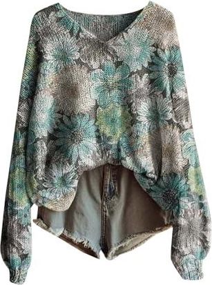 Generic Pull Col Montant Femme Pull Tunique Femme Hiver Tricot&eacute; &agrave; Manches Longues Et Col en V pour Haut Chaud Et Tendance pour L Hiver Id&eacute;al Chic Original Min