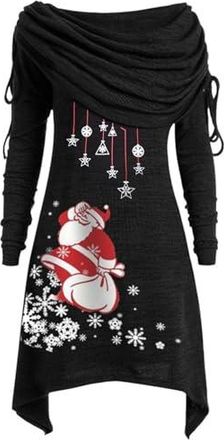 Generic Robes de No&euml;l fantaisie pour femme - Robe de No&euml;l &agrave; manches longues imprim&eacute;e - Robe longue d&eacute;contract&eacute;e grande taille - Col fronc&eacute; irr&eacute;gulier - Robe c