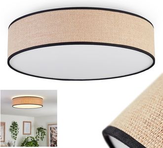 HOFSTEIN LED Deckenleuchte Parbiak, moderne Deckenlampe aus Metall/Stoff/Kunststoff in Weiß/Natur/Schwarz, Leuchte im angesagten Boho-Design (Ø 38 cm), 1900 Lu