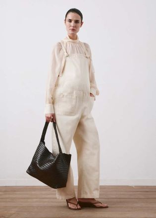 Mango Salopette de grossesse en jean blanc cass&eacute; - Femme - XS - MANGO