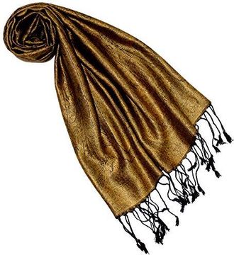 Lorenzo Cana Lorenzo Cana - Écharpe en soie pour femme - 100 % soie tissée - Élégant motif cachemire ton sur ton, or, Taille Unique