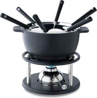 Kisag Twin Fondue Set Gusseisen 6 Personen mit Gusseisen Topf &Oslash;16 cm induktionsgeeignet, Schweizer Rechaud Fondue inkl. Gasbrenner & 6 Fonduegabeln, Fondues