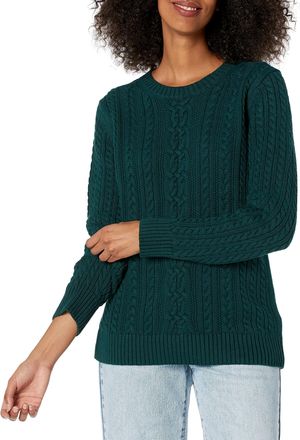 Amazon Essentials Damen Fisherman Cable Langärmeliger Pullover mit Rundhalsausschnitt (Erhältlich in Übergröße), Tiefgrün, XXL Große Größen