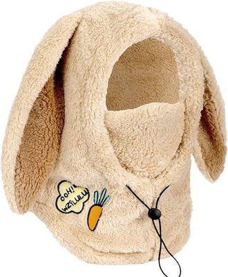 Generic Cagoule dhiver pour femme - Capuche Sherpa - Masque de ski pelucheux - Coupe-vent, beige, Taille unique