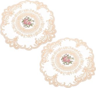 BESPORTBLE 2 St&uuml;ck Spitzen Tischset Tischmatten und Tassenuntersetzer aus Weicher Spitze in Beige Wiederverwendbar Vielseitig als Foto Requisite f&uuml;r Zuhause und 