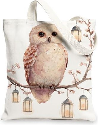 Generic Sacs fourre-tout en toile motif hibou, sacs de courses réutilisables motif oiseau artistique, sacs de courses inspirés de la nature, légers et lavable
