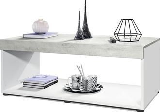 Vladon Couchtisch Pure, Made in Germany, Wohnzimmertisch in Kastenform, Weiß matt/Beton Oxid-Optik (104 x 40,5 x 58 cm)