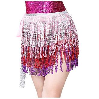 Generic Jupe &agrave; paillettes &agrave; franges &agrave; paillettes avec cha&icirc;ne de taille quatre couches, &eacute;charpe de hanche scintillante, ceinture de performance, jupes &agrave; paille