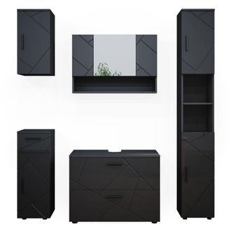 Vicco Badmöbel-Set Irma, Anthrazit Hochglanz, 5 Teile