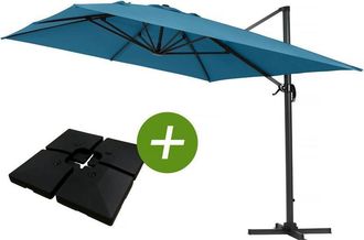 Habitat et Jardin Parasol jardin d&eacute;port&eacute; Alu Sun 4 - Rectangle - 3 x 4 m - Bleu - Dalles &agrave; lester incluses