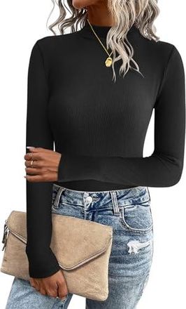 Zeagoo Pull pour femme - Automne - Manches longues - D&eacute;contract&eacute; - Coupe ajust&eacute;e - Pull en tricot basique - Couleur unie - Col roul&eacute; - &Eacute;l&eacute;gant - Stretch - L&eacute;