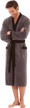 Morgenstern Kimono Bademantel f&uuml;r Herren in Grau lang leicht M&auml;nner Duschbademantel Herrenbademantel Baumwolle Microfaser Viskose Gr&ouml;&szlig;e M