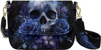 Hugs Idea Sac à bandoulière pour femme - Sac à main en cuir avec sangle de guitare, Crâne Bleu Rose, Taille unique