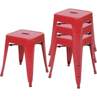 Hhg 4er-Set Hocker HHG-787, Metallhocker Sitzhocker, Metall Industriedesign stapelbar rot