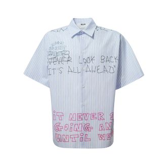 Msgm Kurz&auml;rmeliges gestreiftes Baumwollpopeline-Hemd - - Shirts - Herren - Blau - M