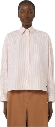 Max Mara Femme, Blouses et Chemises, Multicolore, Taille: 44 FR Camicia oversize en popeline de pur coton avec petit logo papillon brod&eacute; en bas devant