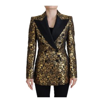 Dolce & Gabbana Eleganter schwarz-goldener Blumenjacquard-Blazer - - Jackets - Damen - Mehrfarbig - XS