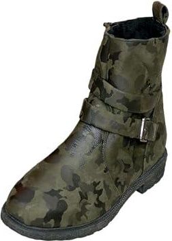 Generic Bottines &agrave; talon bas et &eacute;pais pour femme - Style militaire - Style militaire - Style r&eacute;tro - Avec boucle - Confortables - Bout rond - Antid&eacute;rapantes, 