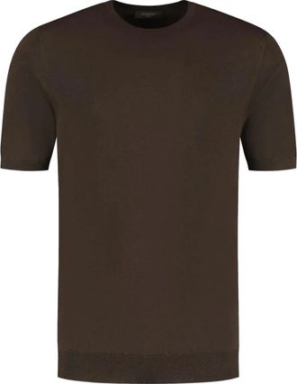 Zanone Homme, Pulls, Brun, Taille: XL T-shirt en maille &agrave; manches courtes et col rond
