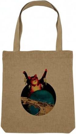 Fabulous Sac Shopping Tote Bag Aspect Lin - Cat Destroyer Collage Vintage Illustration Art Humour Surrealiste Parodie Animal Espace - Sac de Courses Toile Epai