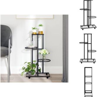 vidaXL Blumenst&auml;nder 4-Etagen mit Rollen 44x23x80 cm Schwarz Eisen - Blumenst&auml;nder - Pflanzenst&auml;nder - Eckschrank - Regal - Stauraum