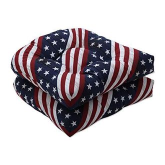 Pillow Perfect Americana Sitzkissen für drinnen und draußen, getuftet, Wetter- und lichtbeständig, 48,3 x 48,3 cm, Rot/Blau, 2 Stück