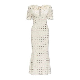 Alessandra Rich Seidenkleid mit Tupfen und Doppelkragen - - Dresses - Damen - Beige - XS
