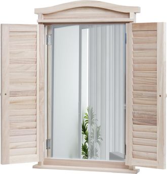 Mendler Wandspiegel Badspiegel Badezimmer Spiegelfenster mit Fensterläden, 71x46x5cm - Shabby naturfarben