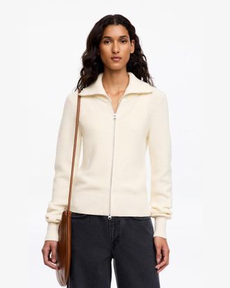 Arket Woll- Und Baumwollstrickjacke Mit Rei&szlig;verschluss -Wei&szlig;