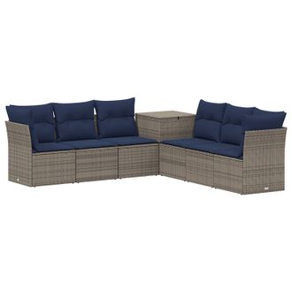 vidaXL Set Di Divani 7 Pz Grigio E Blu Navy Rattan Sintetico E Acciaio Vidaxl